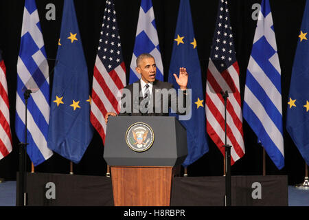 Athens, Greece. 16th Nov, 2016. U.S. President Barack Obama delivers a ...