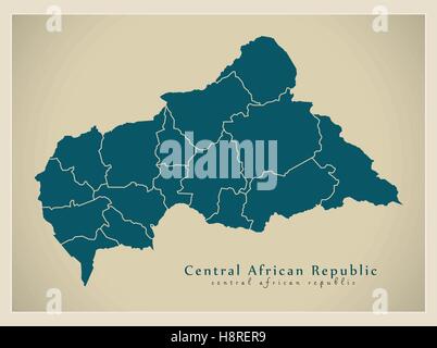 Central African Republic prefectures Map black and white illustration ...