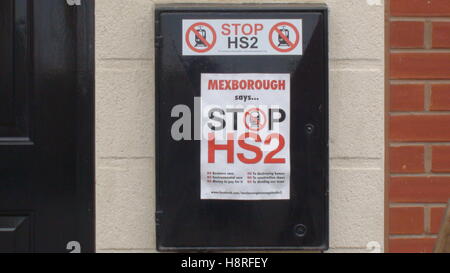 An anti-HS2 campaign poster displayed in the window of a house on the ...