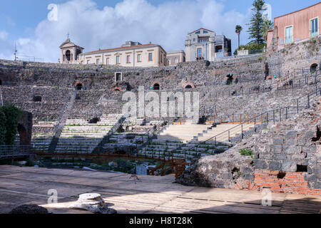 Italy, Sicily, Catania, roman amphitheatre at Piazza Stesicoro Stock ...