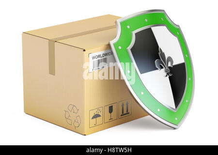 Parcel with shield. Safety delivery concept, 3D rendering isolated on ...