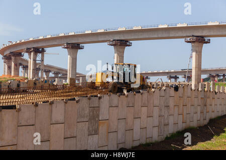 New road highway junction overpass ramps for traffic flow in ...
