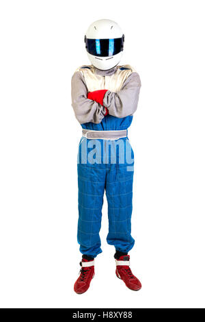 Racing driver posing with helmet isolated in white Stock Photo - Alamy