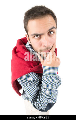 Young nerd thinking isolated in a white background Stock Photo - Alamy