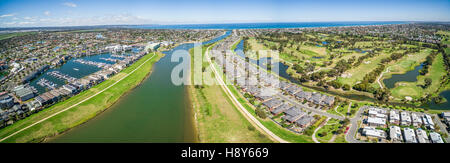 Aerial view of Patterson river and Patterson Lakes suburb, Melbourne ...