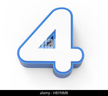 blue framed white number 4, 3D rendering graphic isolated on white ...