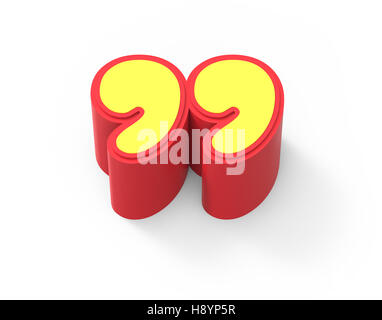 red framed yellow quotation mark, 3D rendering graphic isolated on ...
