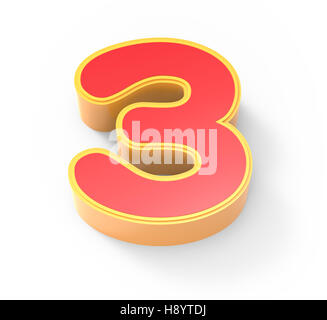 red framed yellow number 3, 3D rendering graphic isolated on white ...
