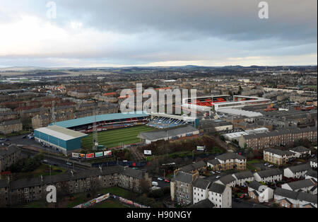 a view of both Dundee football grounds, Dens park,(left) home of Dundee ...