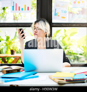 Businesswoman Concentrate Data Determine Device Concept Stock Photo - Alamy
