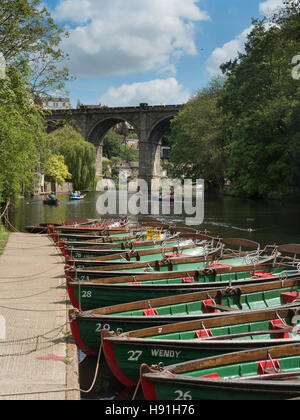Knaresborough. River Nidd and railway viaduct. Rowing boats Stock Photo ...