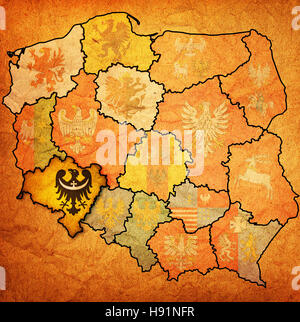 lower silesian region on administration map of poland with flags of ...