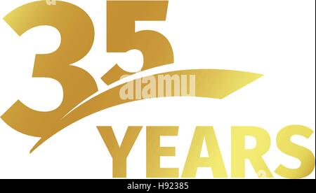 Isolated abstract golden 35th anniversary logo on black background. 35 number logotype. Thirty ...