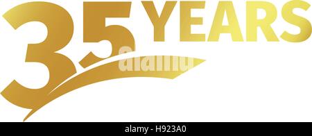 Isolated abstract golden 35th anniversary logo on black background. 35 number logotype. Thirty ...