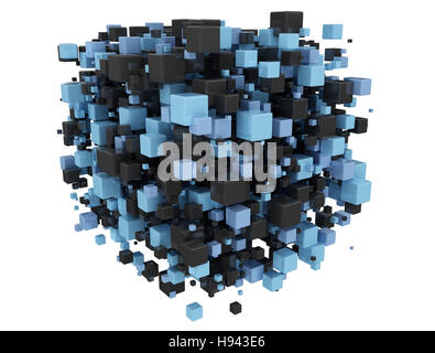 Digital cubic abstract background of blue color, metal squares ...