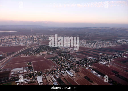 Aerial view of Kibbutz Merhavia and the city of Afula often known as ...