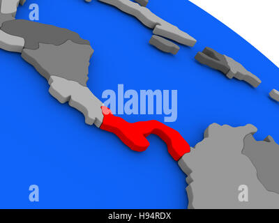 Panama highlighted in red on detailed model of planet Earth. 3D ...