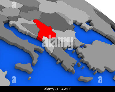 Illustration of Serbia highlighted in red on grey globe. 3D ...