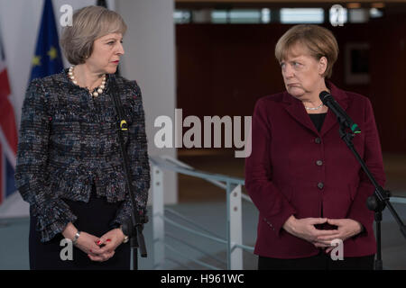 Prime Minister Theresa May and German Chancellor Angela Merkel hold a ...