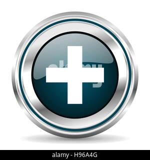 Plus, cross silver metallic vector icon set, round glossy buttons with ...