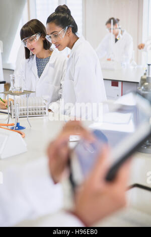 College students conducting scientific experiment in science laboratory ...