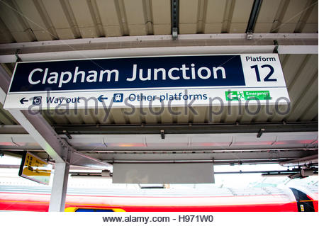 Sign on the platform of Clapham Junction, Britain's busiest railway ...