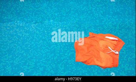 Blue swimming trunks floating on the surface of a swimming pool Stock ...