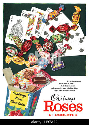 1957 British advertisement for Cadbury's Roses chocolates Stock Photo ...