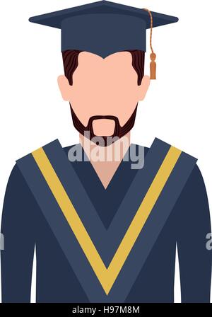 half body man with graduation outfit with short beard vector ...