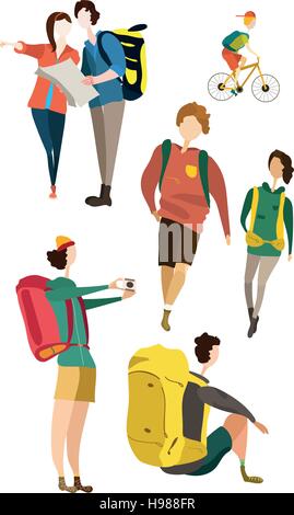 Tour vacation with guide, vector cartoon comic illustration isolated on ...