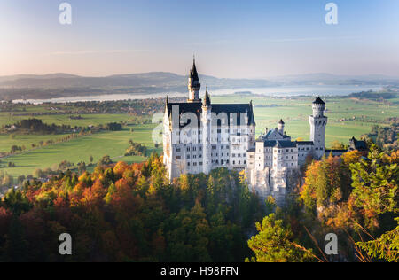 Forggensee Lake, Schloss Neuschwanstein Castle at back, Fuessen ...