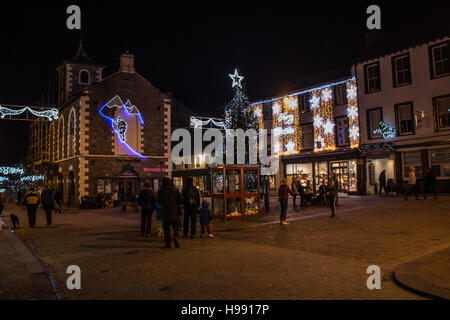 The Moot Hall in Keswick, with Christmas lights, Lake District National ...