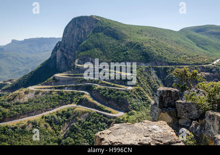The impressive Serra da Leba pass in Angola. The road gains altitude ...