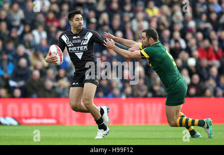 New Zealand's Isaac Luke (left) and Adam Blair perform the Haka ahead ...