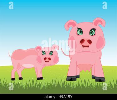 pigs on the meadow Stock Vector Image & Art - Alamy