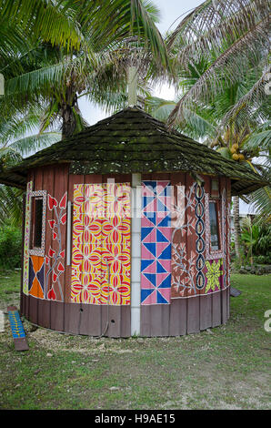 Building decorated with Niuean art work, Alofi, Niue, South Pacific ...
