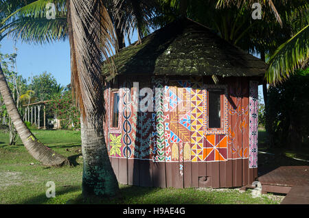 Building decorated with Niuean art work, Alofi, Niue, South Pacific ...