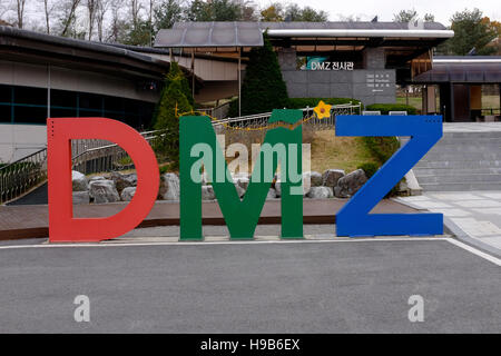 DMZ sign near Third Infiltration Tunnel in DMZ area in South Korea ...