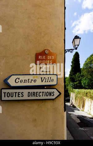 Toutes Directions and Centre Ville signs in the South of France hilltop ...