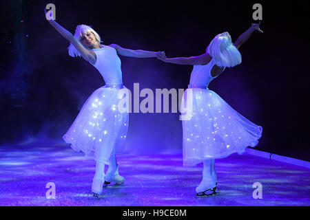 Ice dancers perform the Snowflake dance during a photo call for The ...