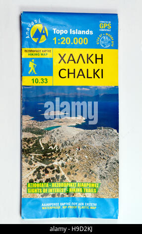 Topo Islands map of the Greek Island of Chalki Stock Photo - Alamy