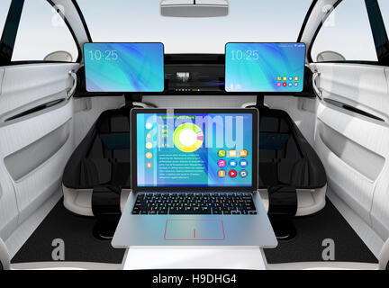 Autonomous car interior design. Concept for new business work style ...