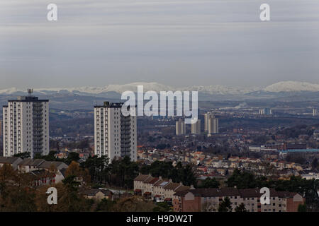 Aerial view of Glasgow from cathkin braes mountain bike park during ...