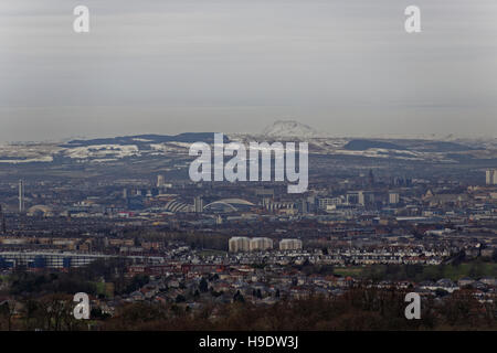 Aerial view of Glasgow from cathkin braes mountain bike park during ...