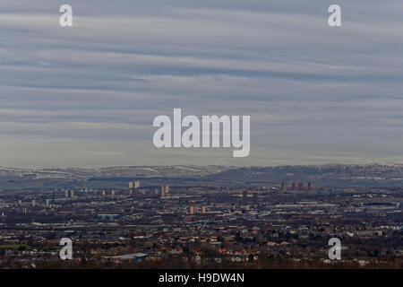 Aerial view of Glasgow from cathkin braes mountain bike park during ...