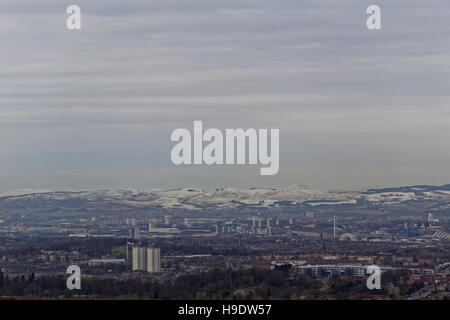 Aerial view of Glasgow from cathkin braes mountain bike park during ...
