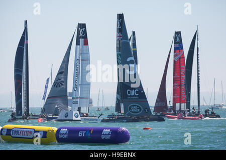 Boats competing in the America's cup sailing competition in The Solent ...