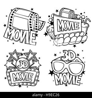 Cinema cartoon vector doodle designs set Stock Vector Image & Art - Alamy
