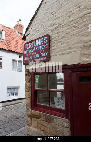 Fortune's Whitby cured Kippers sign, Whitby, UK Stock Photo - Alamy