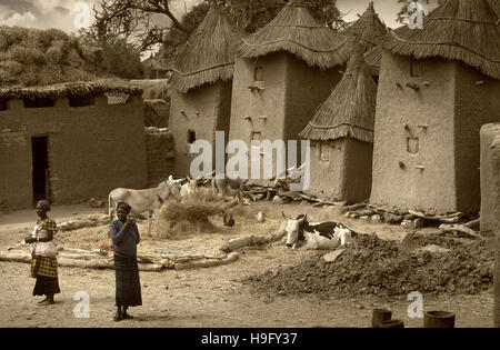 Ansongo, Mali, Africa - January 28, 1992: Dogon village and typical mud ...
